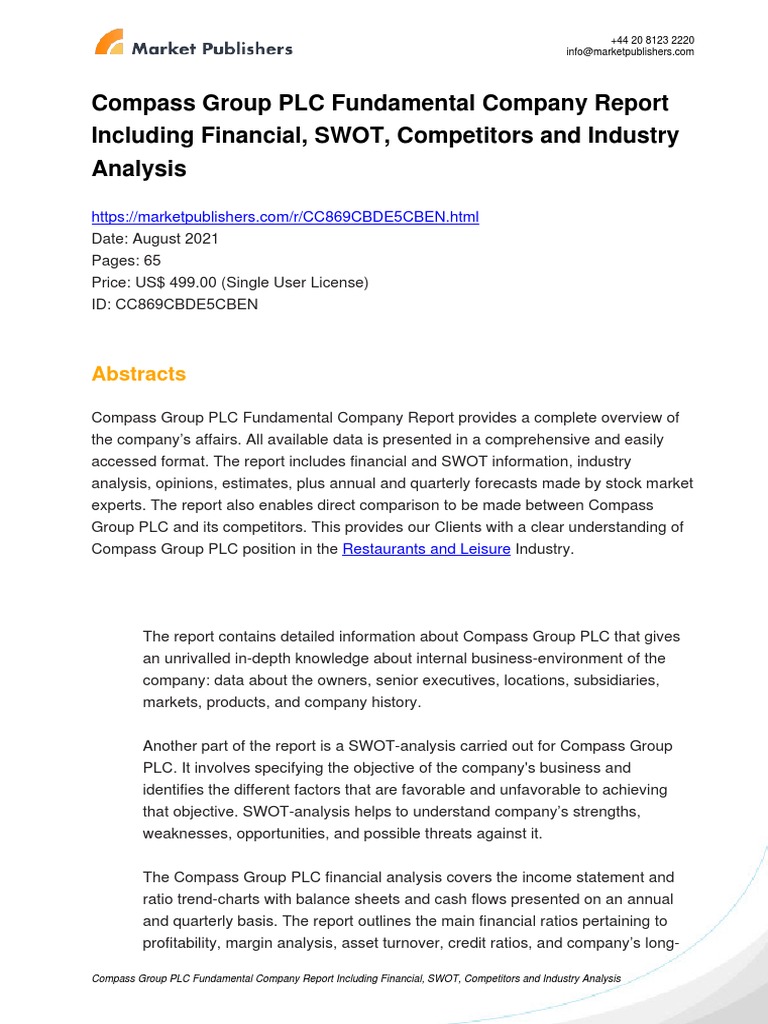 Compass Group PLC Swot Analysis Bac | PDF