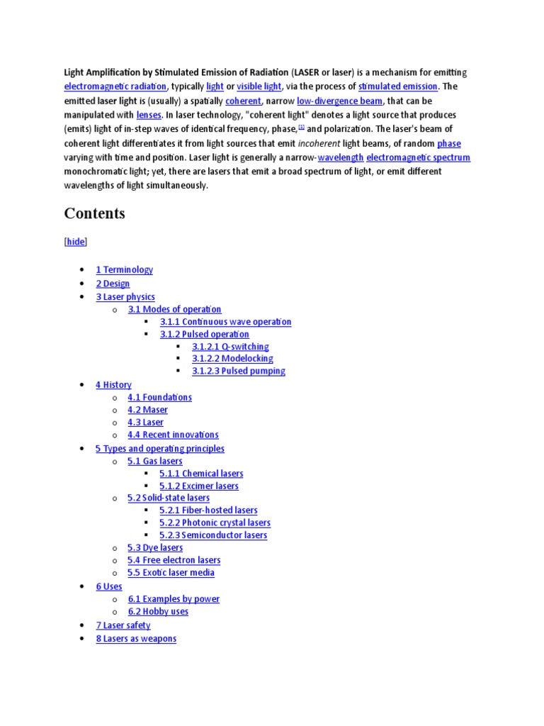 Light Amplification By Stimulated Emission Of Radiation Laser Or Laser
