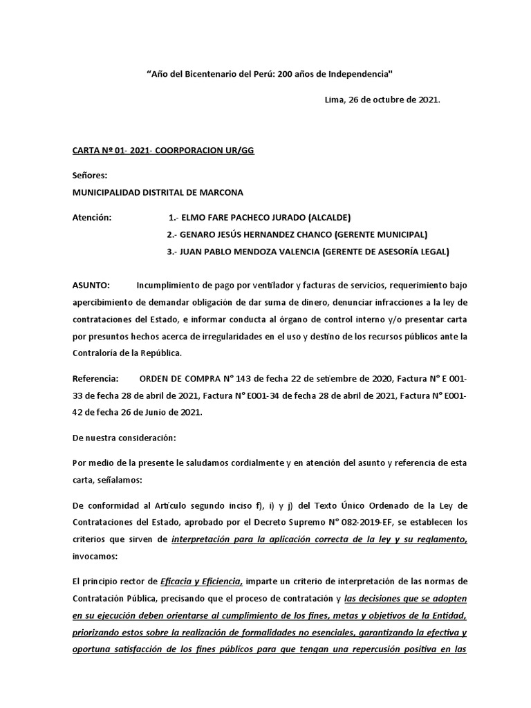 Carta Requerimiento de Pago Final | PDF | Ambulancia | Presupuesto