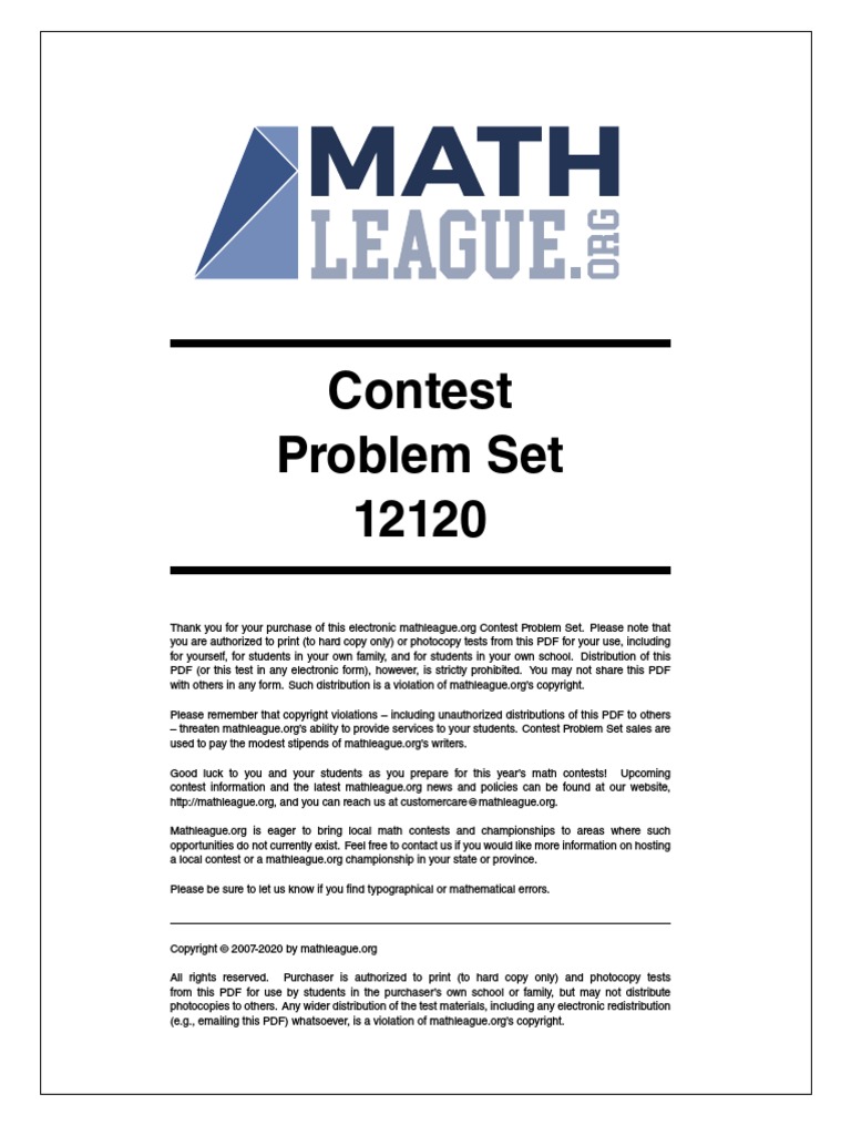 Math League Practice Set 1 | PDF | Mathematics | Elementary Mathematics