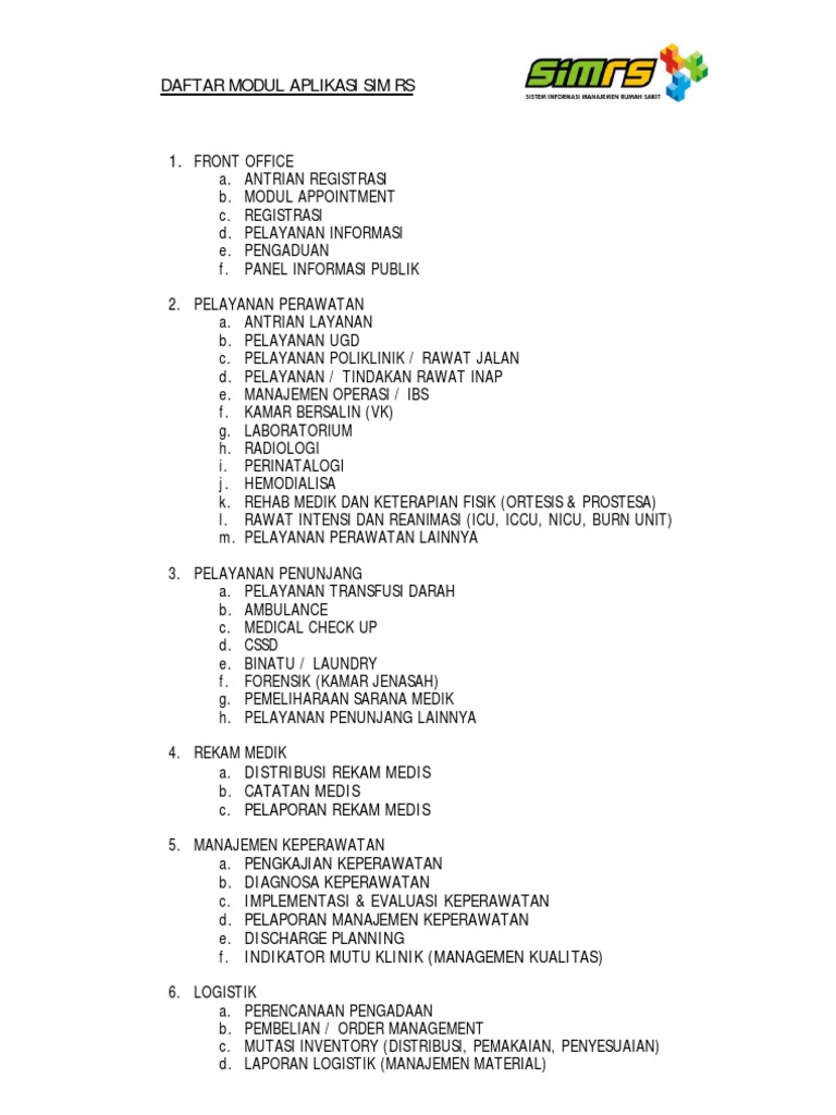 Modul Aplikasi SIM RS Terintegrasi | PDF