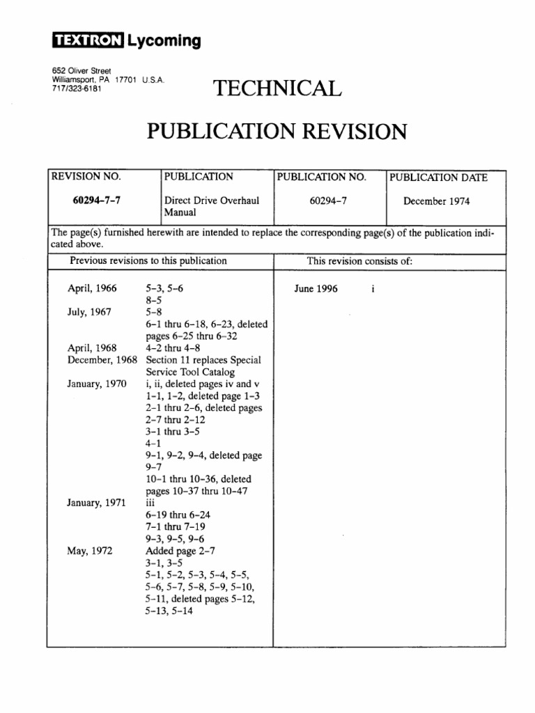 Lycoming 60294 7 Direct Drive Engine Overhaul Manual Jan2007 | PDF ...