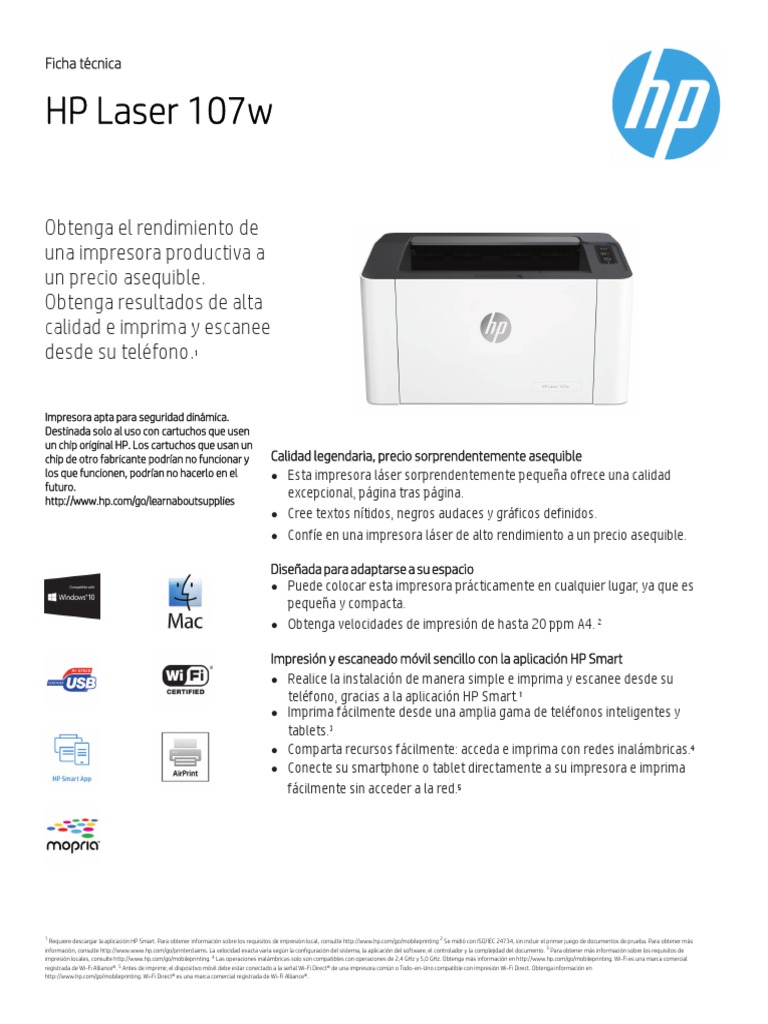 HP Laser 107w FICHA TECNICA | PDF | Impresora (Computación) | Hewlett Packard