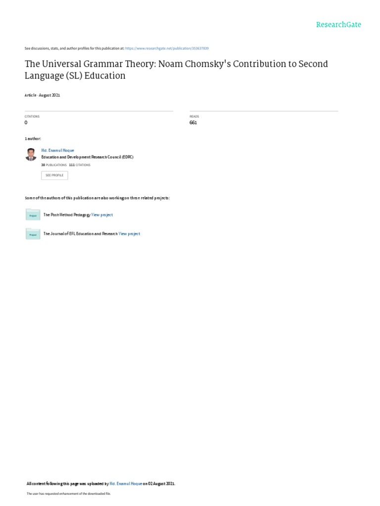 The Universal Grammar Theory - Noam Chomskys | PDF