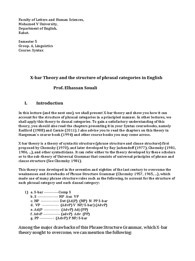 X-Bar Theory, 2021 | PDF | Phrase | Syntax