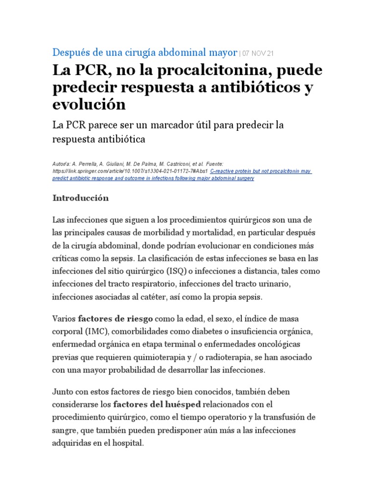21 PCR Vs PROCA Después de Una Cirugía Abdominal Mayor | PDF | Proteína C-reactiva | Septicemia