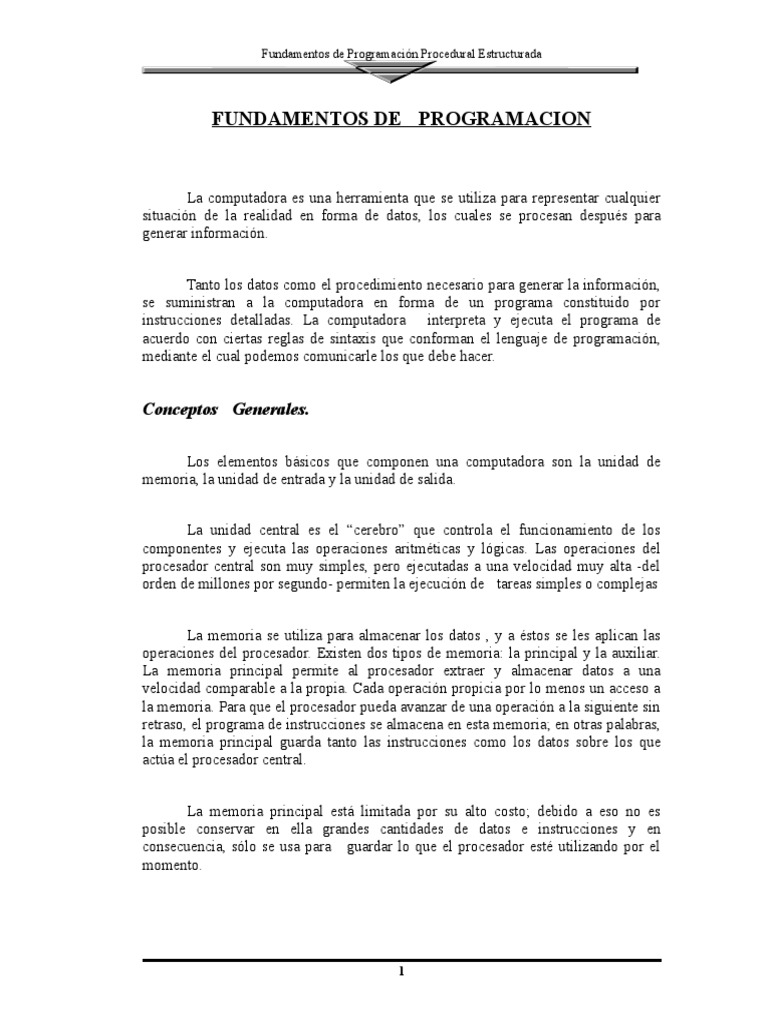 Apuntes Fundamentos Programación Procedural | PDF | Lenguaje de ...
