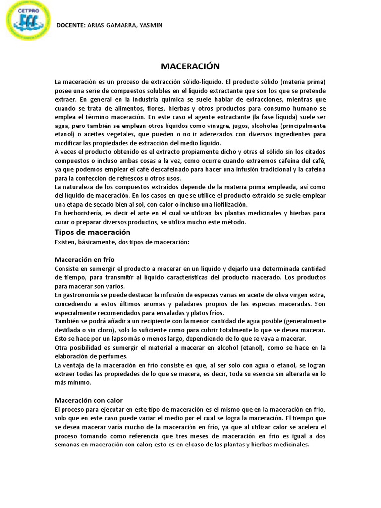 Proceso de Maceración: Tipos y Usos | PDF | Alimentos | Comida y bebida