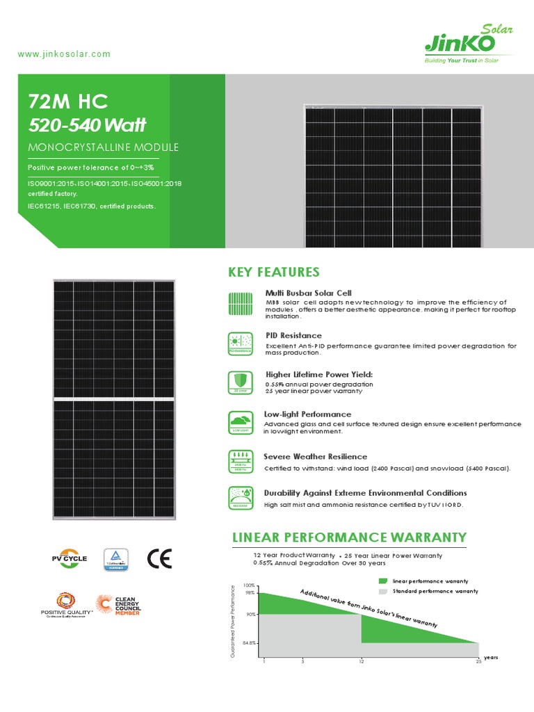 Ficha Tecnica Jinko - JKM535-72HL4-V-A1.1-EN | PDF | Solar Cell ...