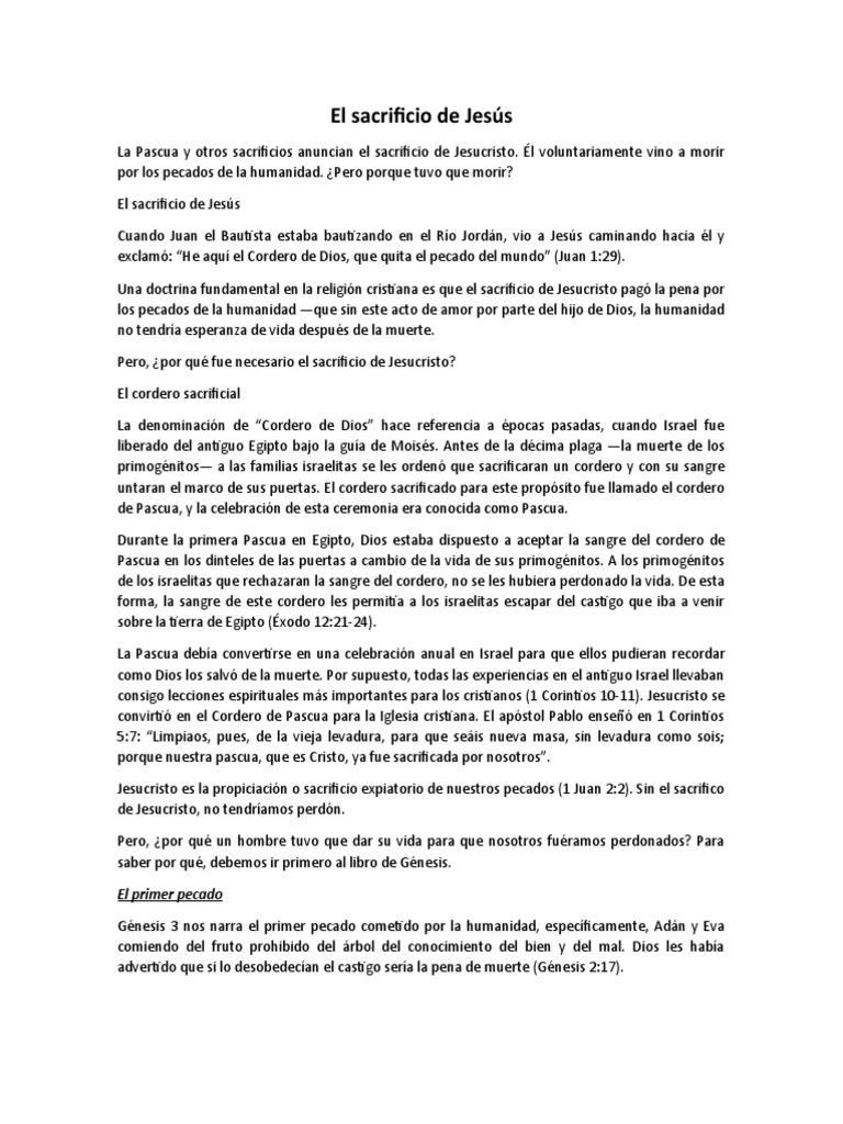 El Sacrificio De Jesús Pdf Pecado Jesús