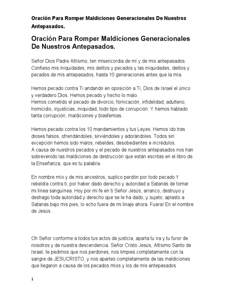 Oración para Romper Maldiciones Generacionales de Nuestros Antepasados ...