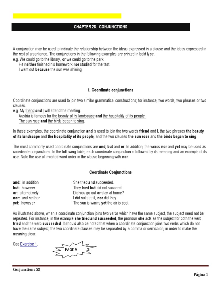 Chapter 28. Conjunctions: Exercise 1 | PDF | Clause | Comma