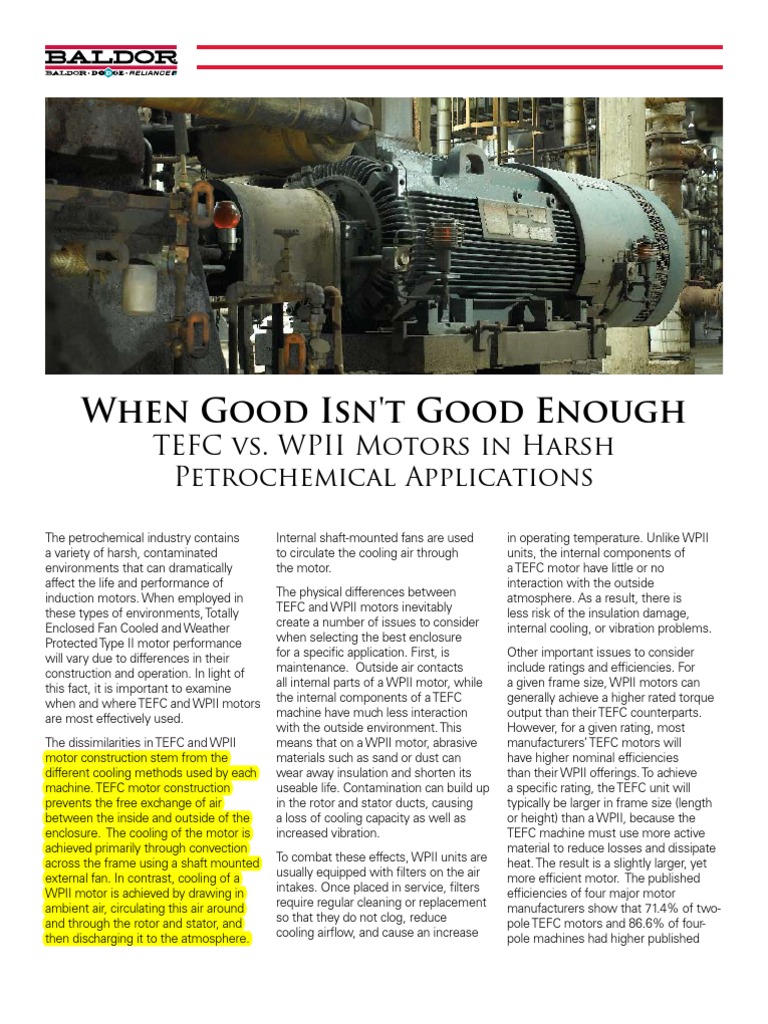 TEFC vs. WPII Motors in Petrochemicals | PDF | Electric Motor | Air ...