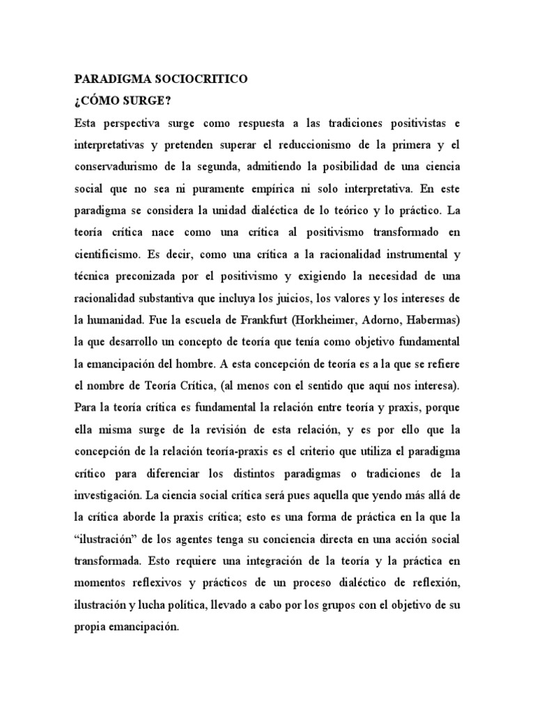 Paradigma Sociocrítico: Orígenes y Exponentes | PDF | La teoría crítica ...