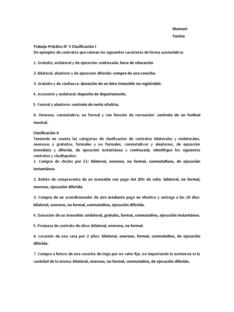 Ejemplos de Contratos Unilaterales Onerosos | PDF