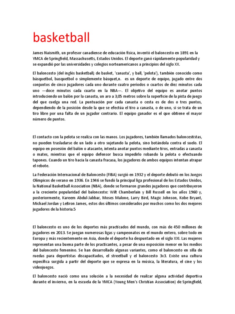 Historia y reglas del baloncesto | PDF | Ocio | Juegos de habilidad física