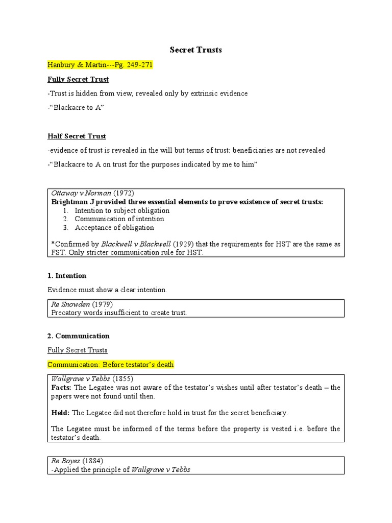 Understanding Secret Trusts in Law | PDF | Trust Law | Will And Testament