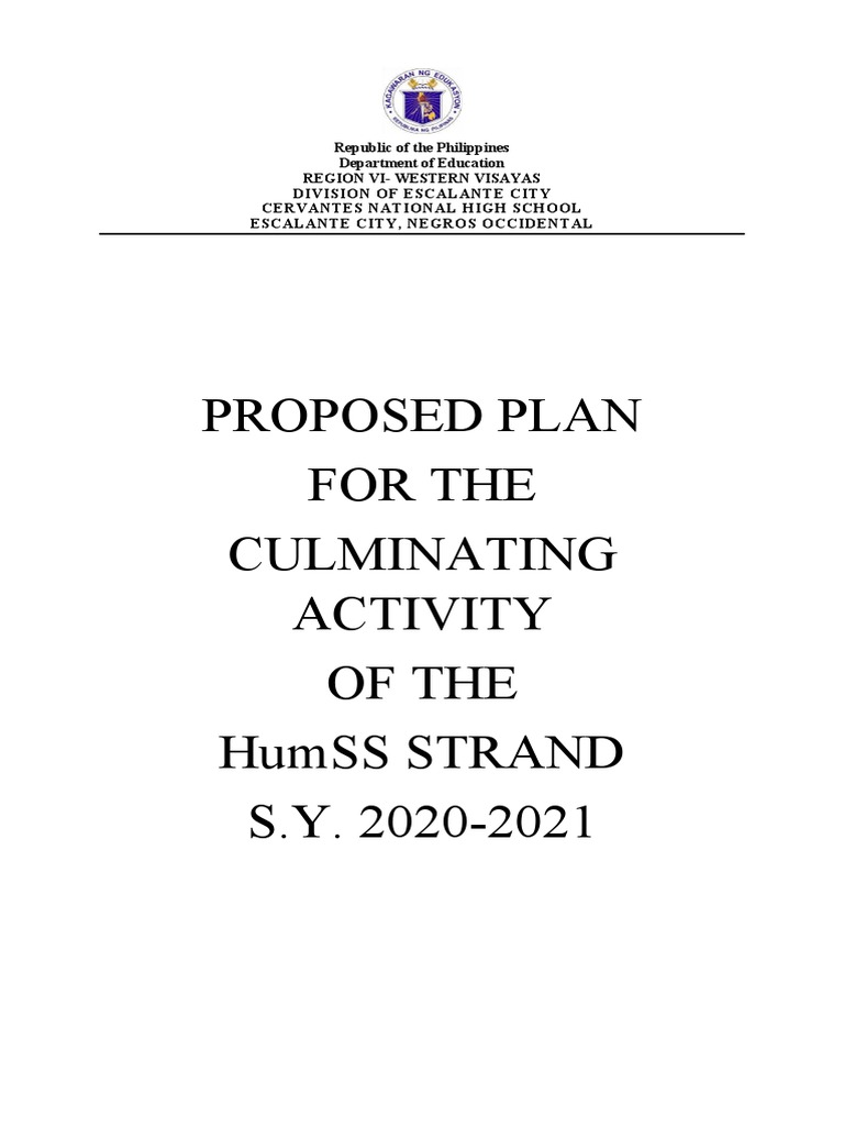 Proposed Plan For The Culminating Activity Final | PDF | Learning ...