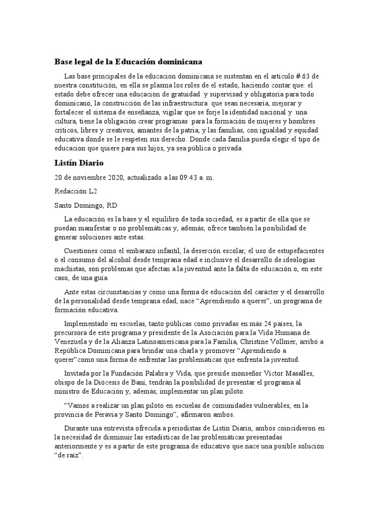 Base Legal de la Educación en RD | PDF | República Dominicana