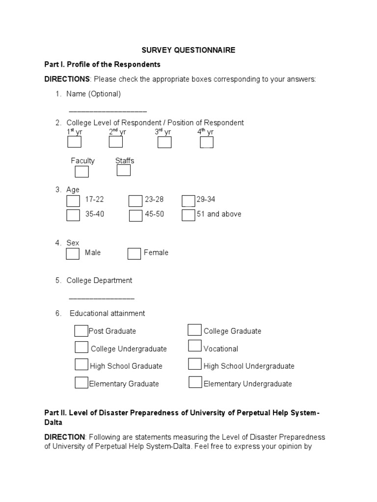 Questionnaire | PDF | Emergency Management | Preparedness
