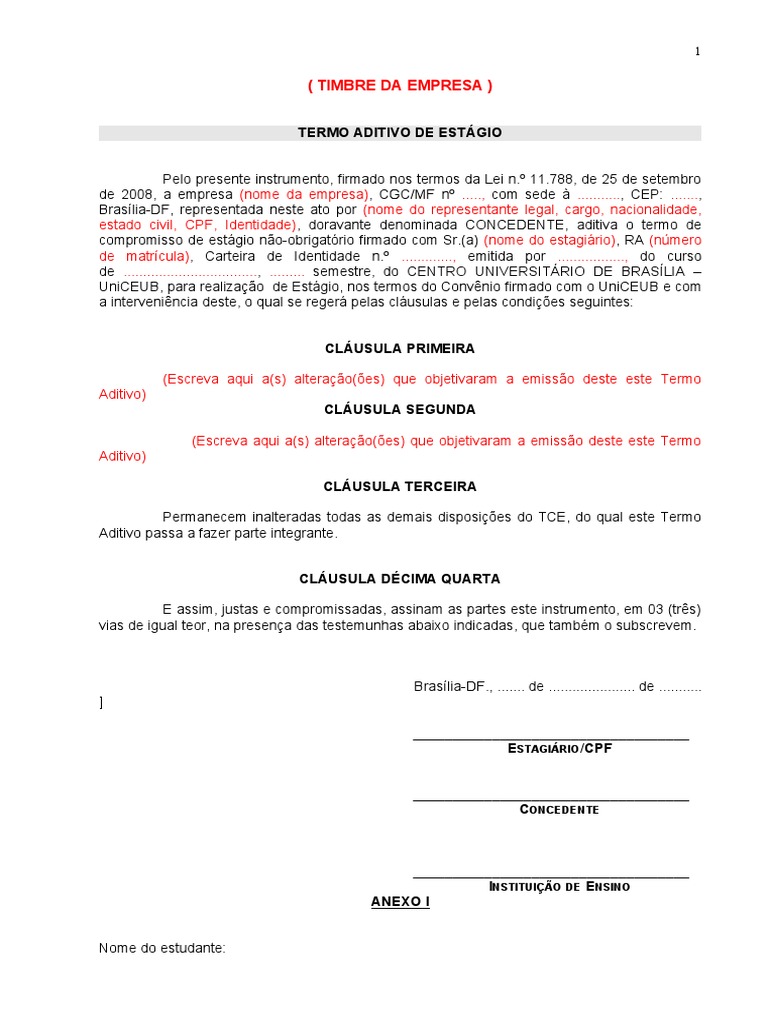 MODELO - Termo Aditivo | PDF | Estágio | Procura de Emprego