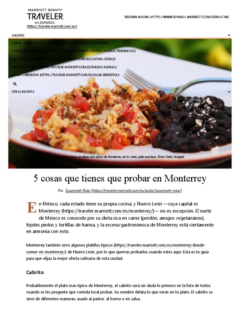 Qué Comer en Monterrey - Platillos Típicos - Marriott Bonvoy | PDF ...