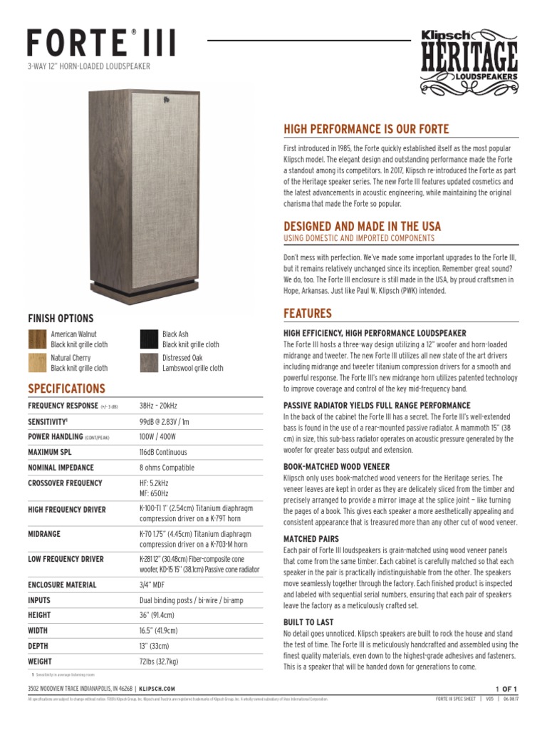 Forte III Spec Sheet v061 | PDF | Loudspeaker | Signal Processing