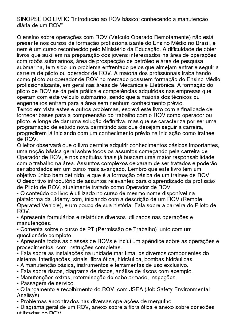 Introdução Ao ROV Básico - Conhecendo A Manutenção Diária de Um ROV | PDF
