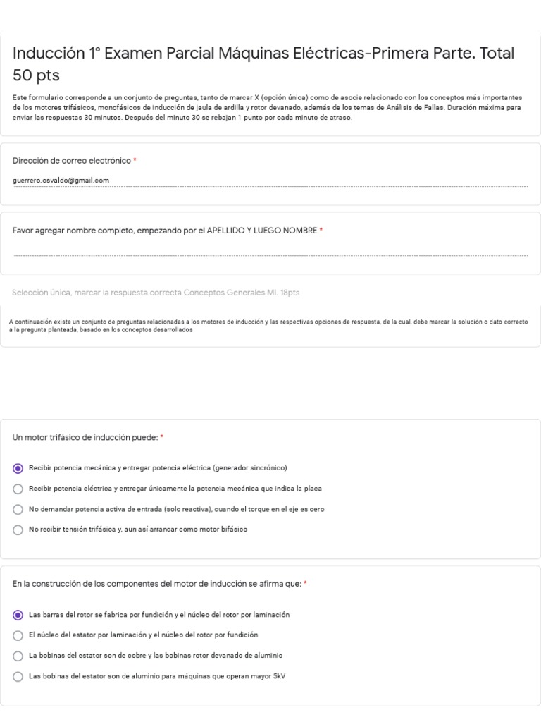 Induccion 1 Examen Parcial Maquinas Electricas - SOLUCION | PDF | Motor eléctrico | Fuerza