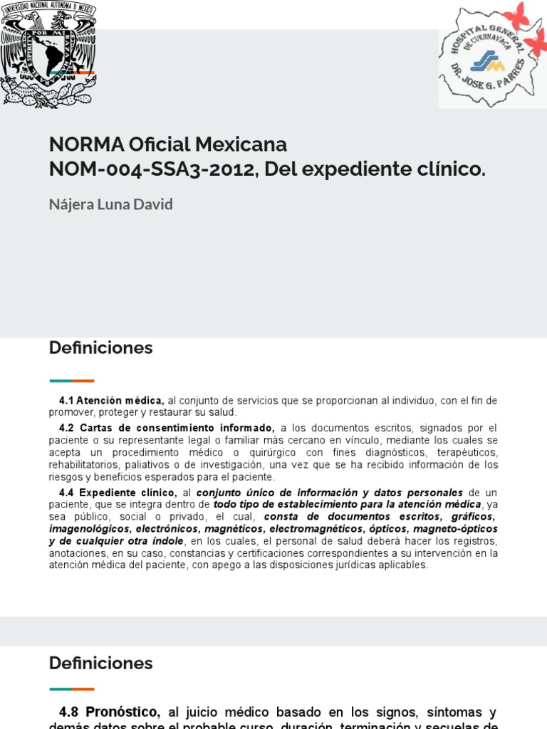NORMA Oficial Mexicana NOM-004-SSA3-2012, Del Expediente Clínico. | PDF ...