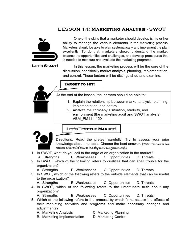 LESSON 14: Marketing Analysis - SWOT: Let's Start! | PDF | Swot ...