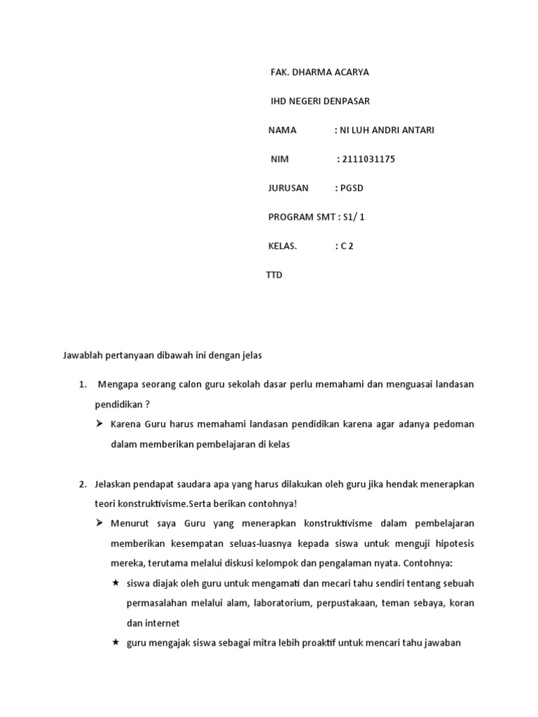 Uas Landasan Pendidikan Ni Luh Andri Antari (29) Kelas C2 | PDF