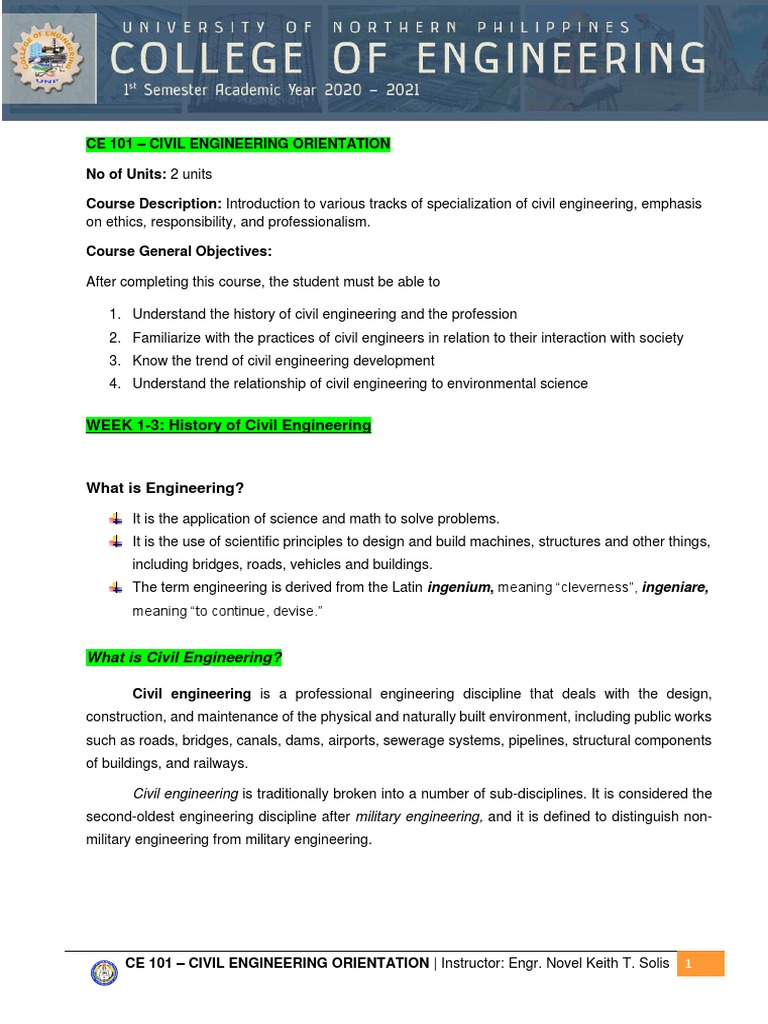CE 101 MODULE 1 History of Civil Engineering | PDF | Civil Engineering ...