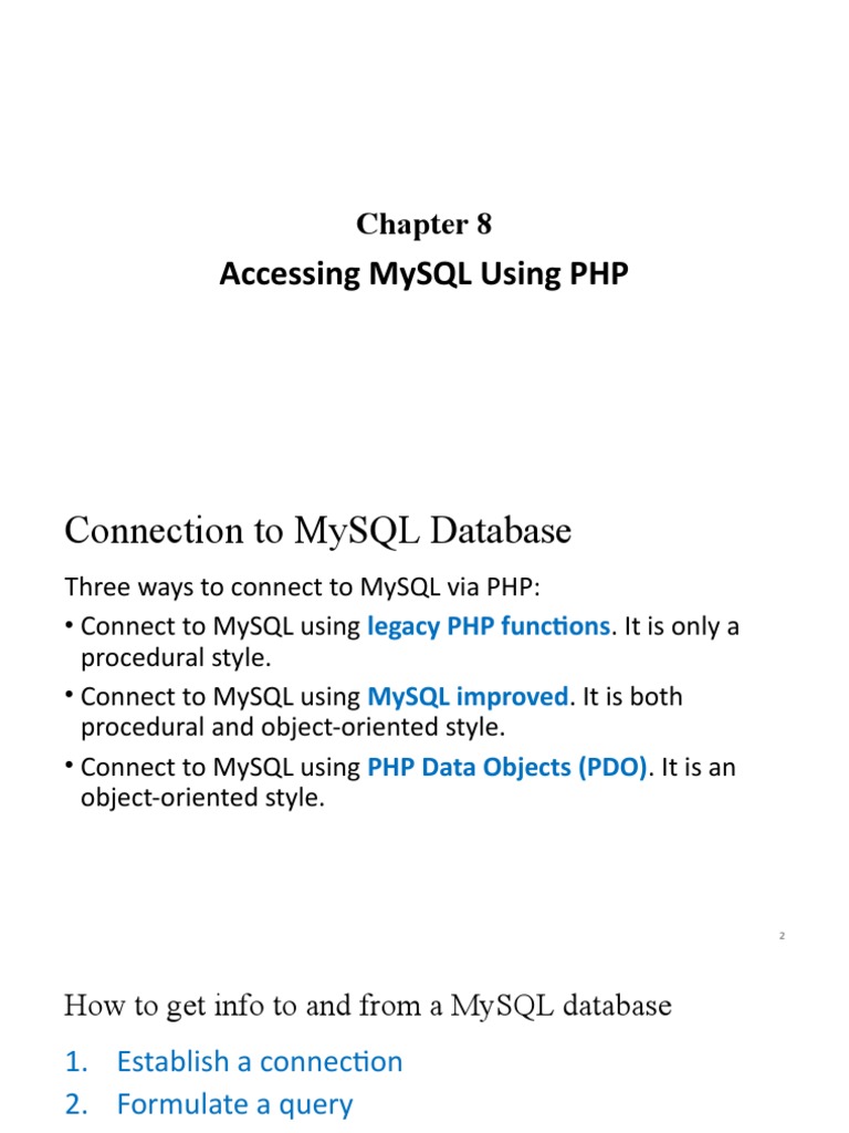 Chapter 8 Accessing Mysql Using Php Pdf Databases Data
