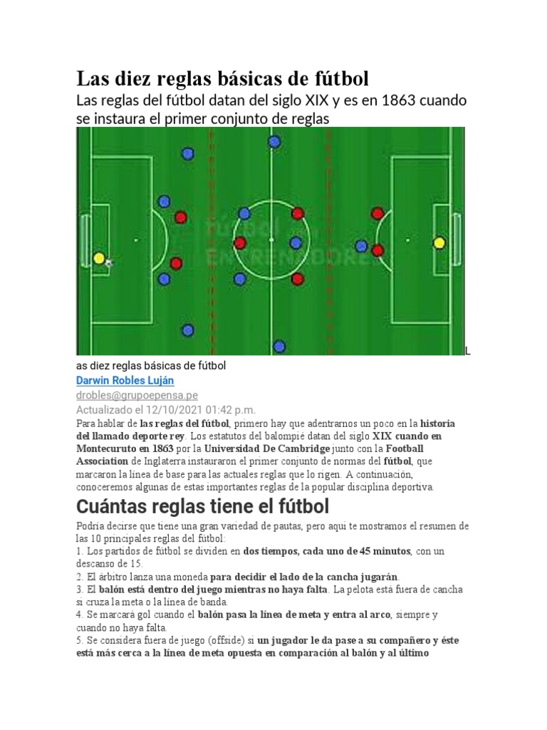 Las Diez Reglas Básicas de Fútbol | PDF | Asociación de Futbol ...