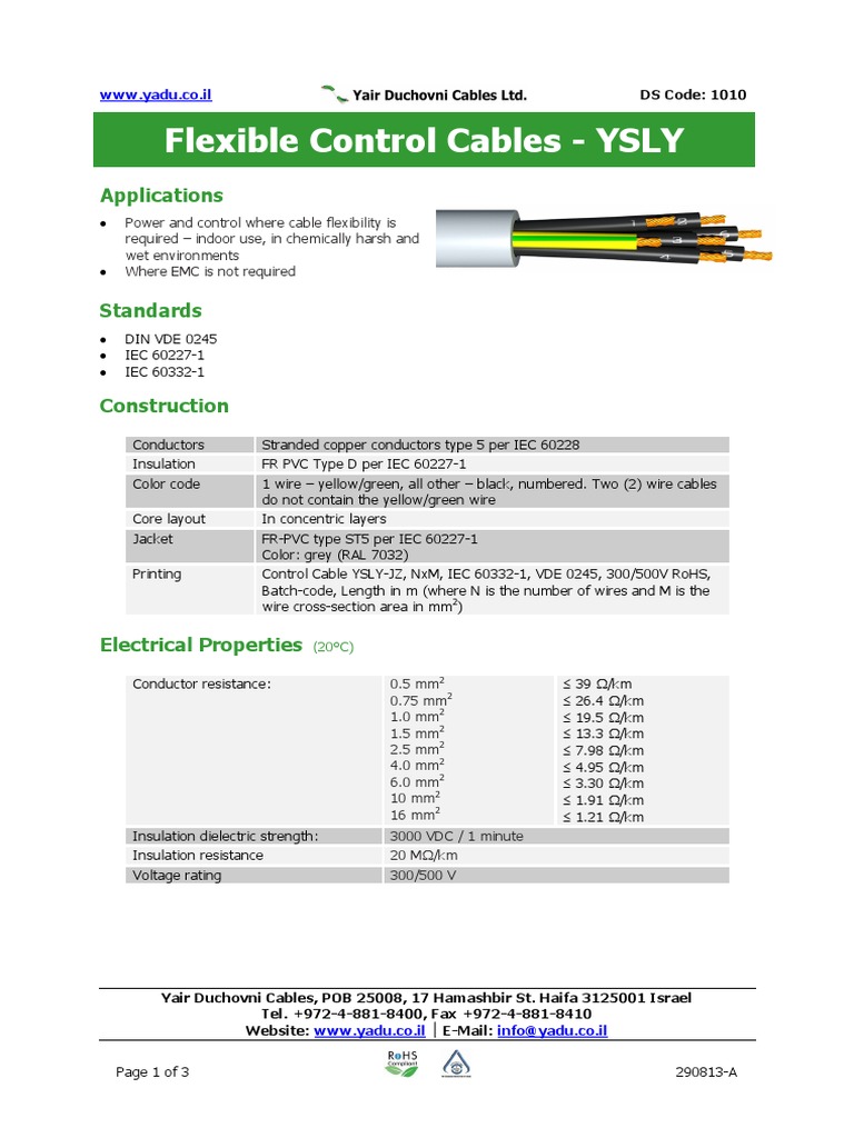 Flexible Control Cables - YSLY: Applications | PDF | Insulator ...