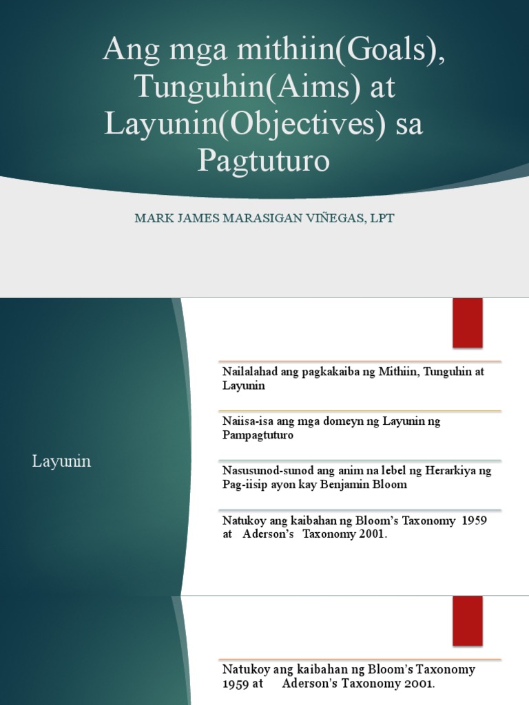Ang Mga Mithiin (Goals), Tunguhin (Aims) at Layunin (Objectives) Sa ...