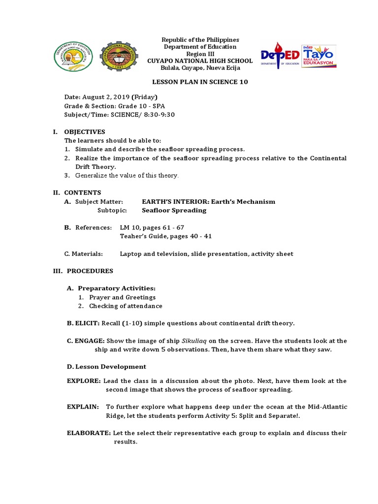 Lesson Plan in SCIENCE 10-SPA.magneticReversal | PDF | Lesson Plan ...