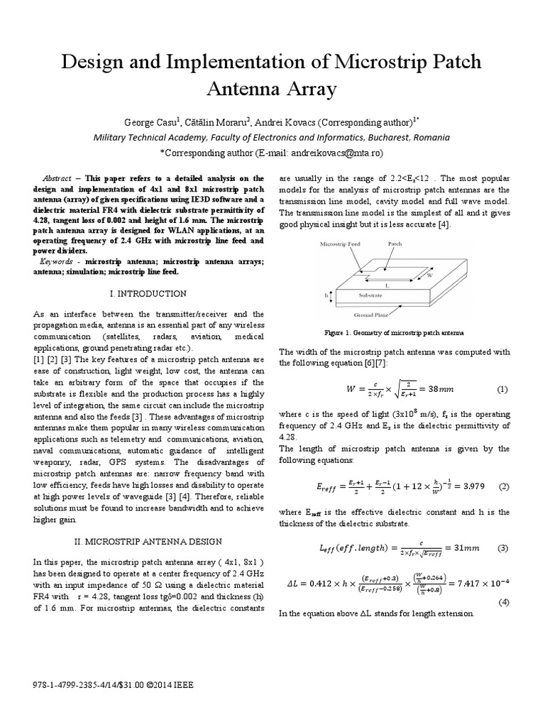 Design and Implementation of Microstrip Patch Antenna Array | PDF ...