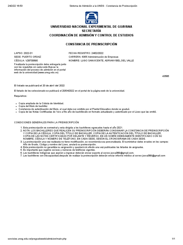 Sistema de Admisión a la UNEG | PDF | Informática