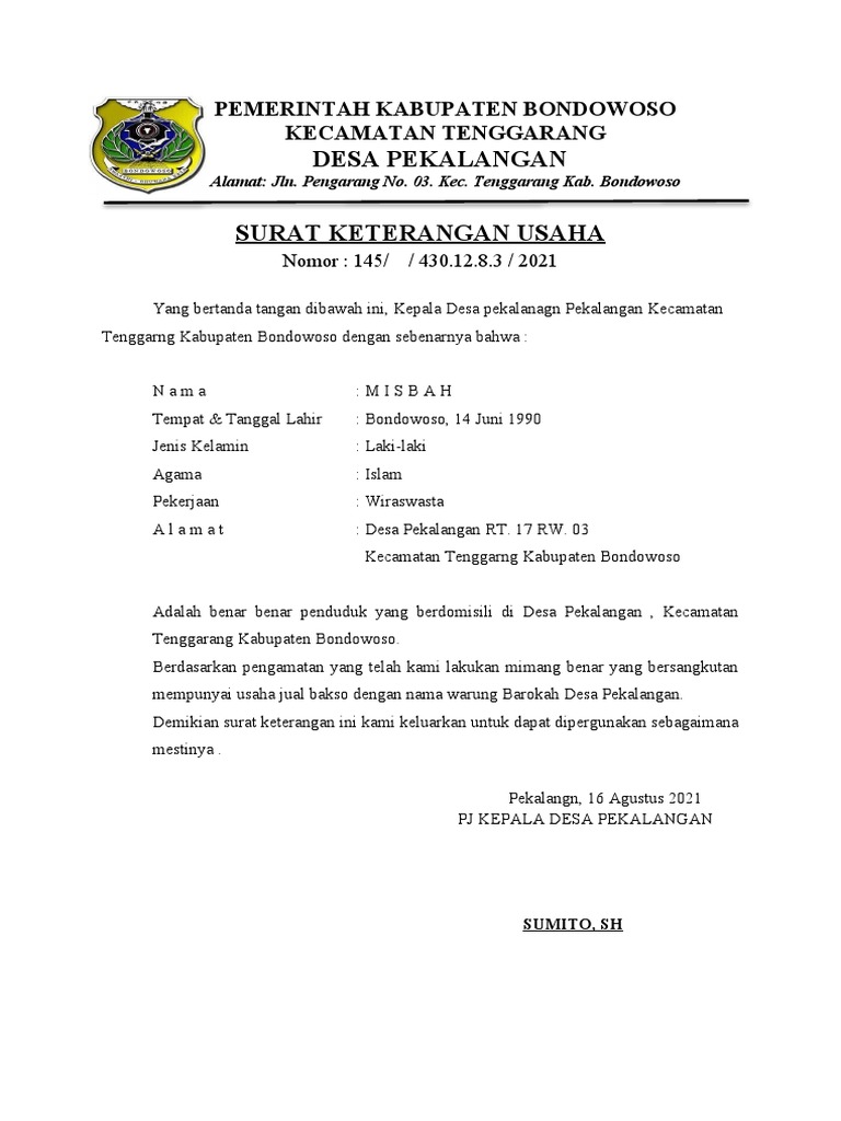 Surat Keterangan Desa | PDF