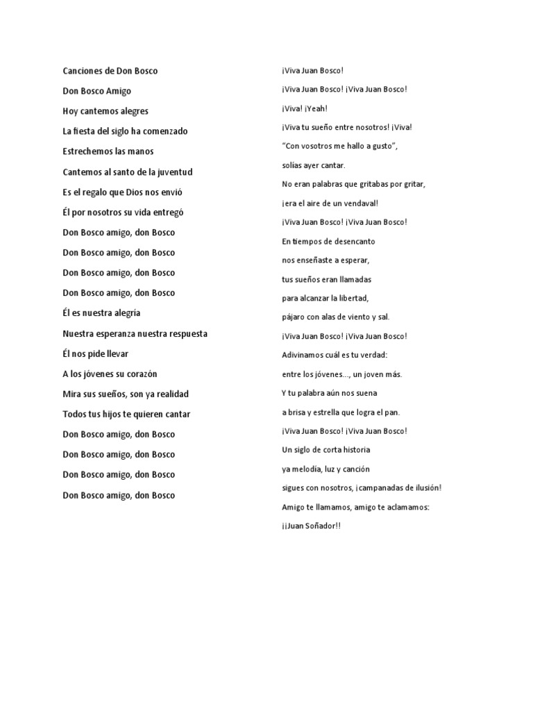 Canciones de Don Bosco: Himnos de Juventud | PDF | Amor