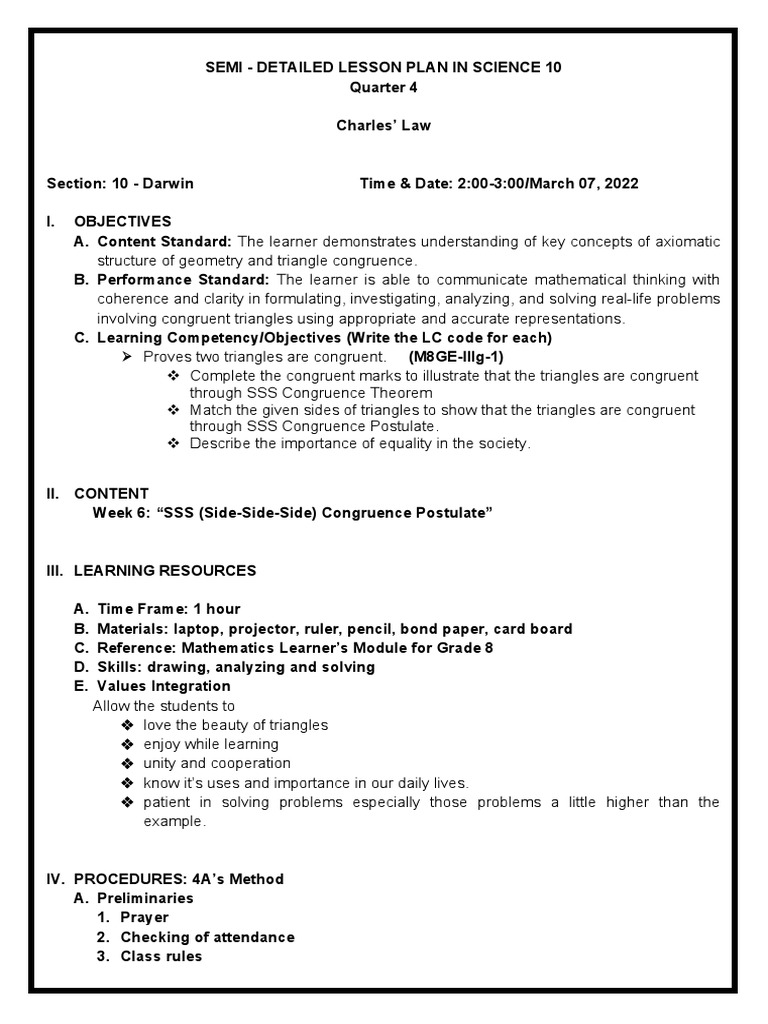 Semi Detailed Lesson Plan in Math 8 Quarter 3 | PDF | Cognition