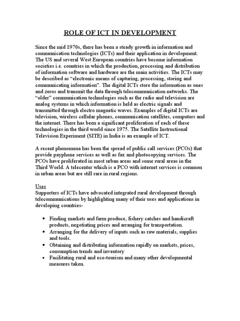 Role of Ict in Development | PDF | Telecommunication | Internet