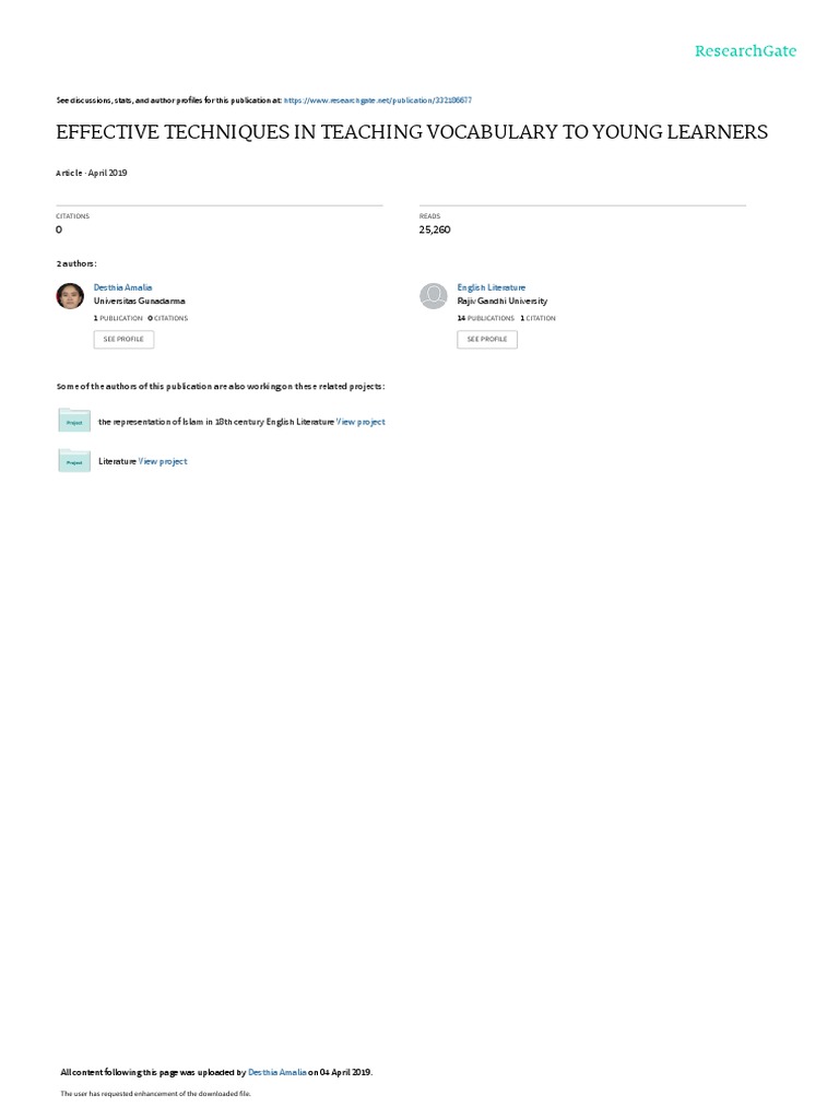 Effective Techniques in Teaching Vocabulary To Young Learners | PDF ...