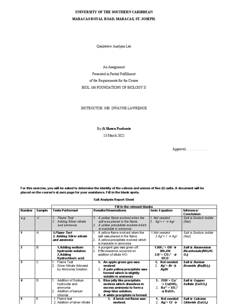 Qualitative Analysis Lab | PDF | Salt (Chemistry) | Precipitation ...