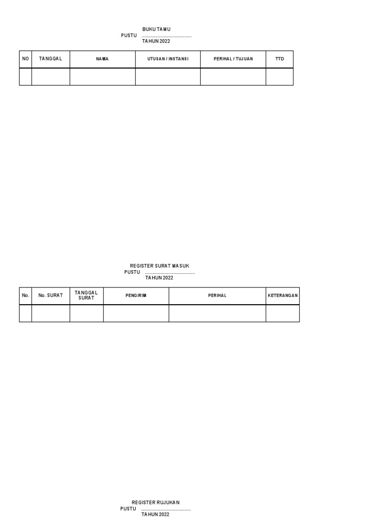 Buku Tamu Register Surat Masuk DLL | PDF