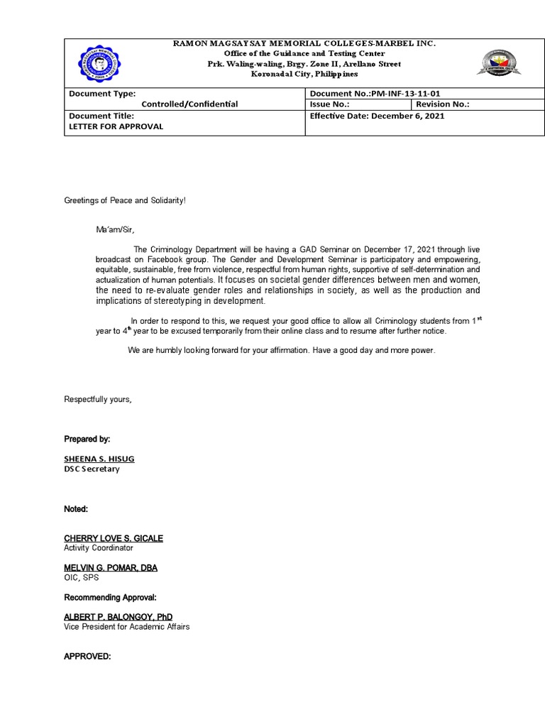 GAD - Seminar Application Letter | PDF