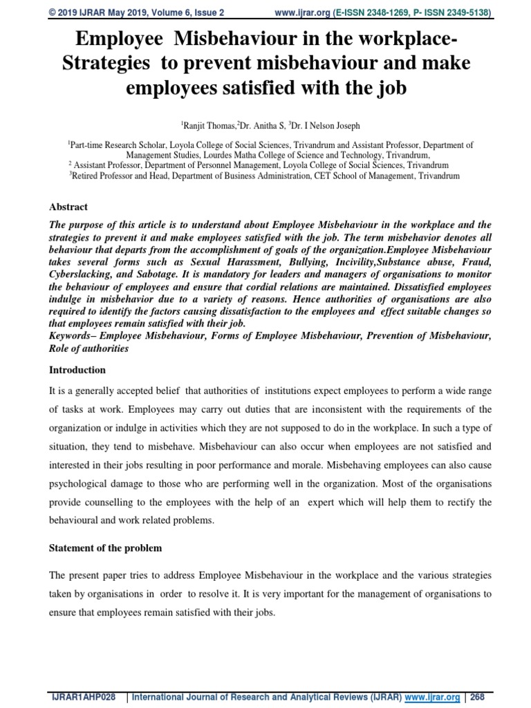 Employee Misbehaviour in The Workplace-Strategies To Prevent ...