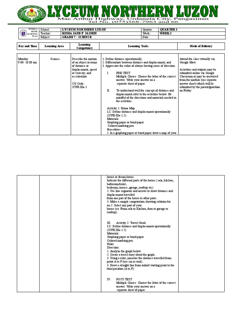 Lyceum Northern Luzon Quarter 3 Kisha Jane P. Jasmin Week 2 Grade 7 ...